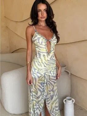 Runaway The Label | Dresses | Yellow Zebraprint Cutout Maxi Dress With ...